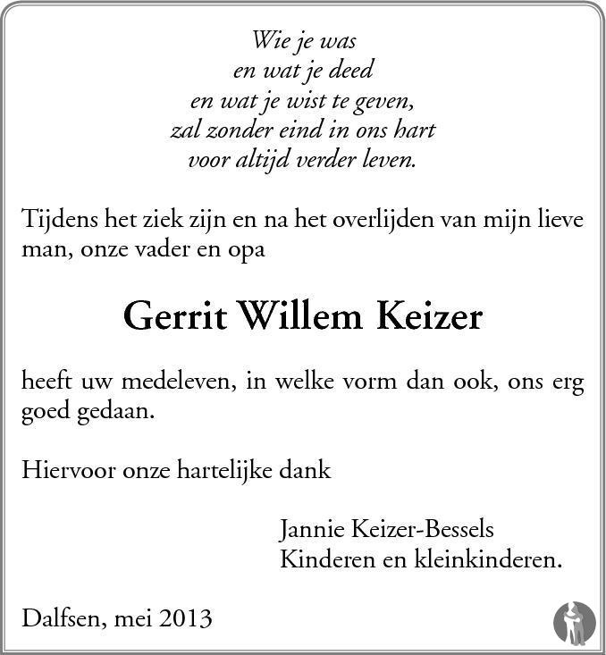 Gerrit Willem Keizer 12-02-2013 overlijdensbericht en condoleances ...