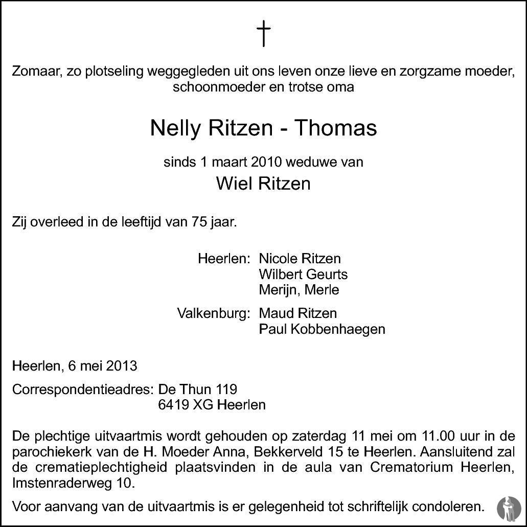 Nelly Ritzen - Thomas 06-05-2013 overlijdensbericht en condoleances ...