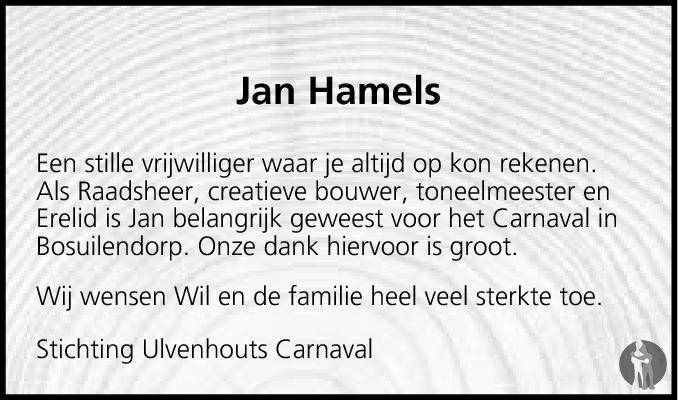 Jan Hamels 22-05-2013 overlijdensbericht en condoleances - Mensenlinq.nl