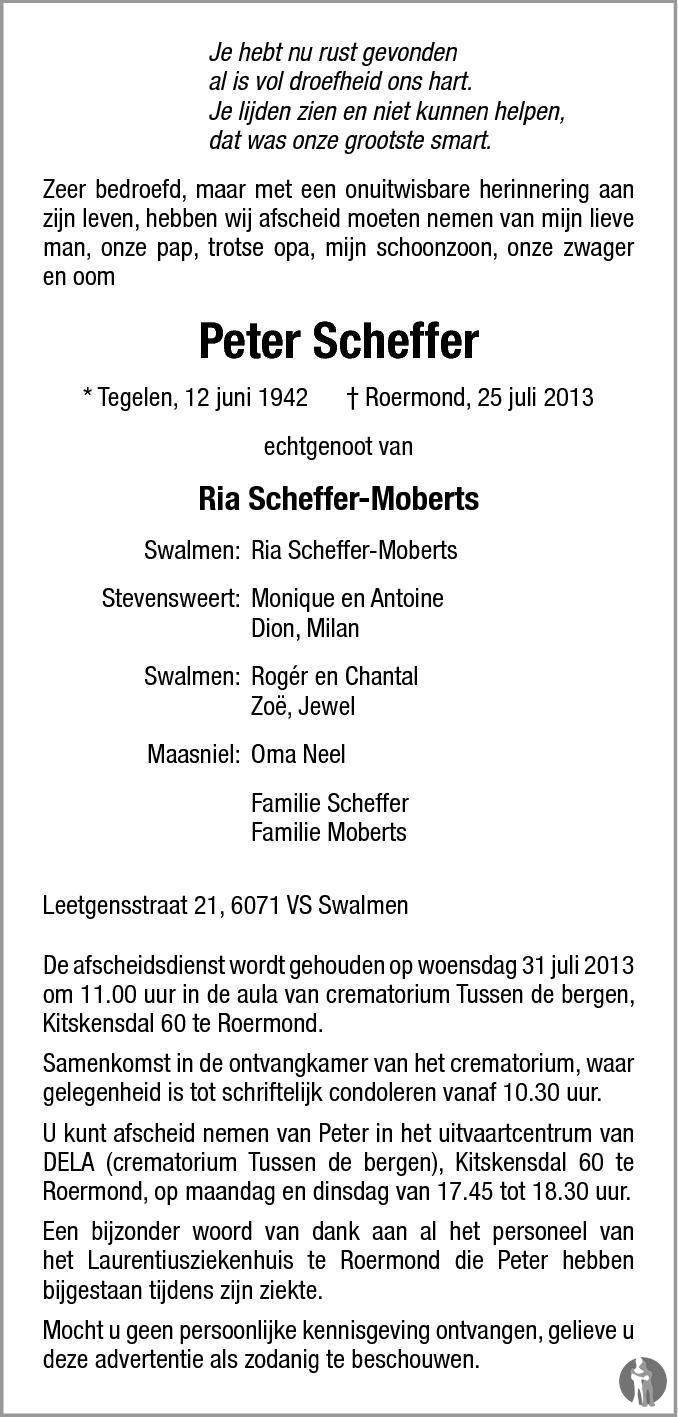 Peter Scheffer 25-07-2013 overlijdensbericht en condoleances ...