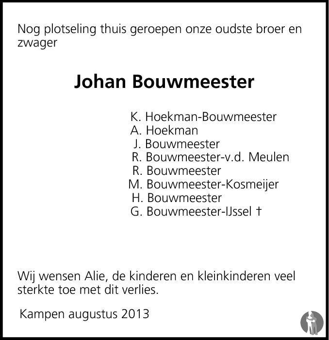 Johan Bouwmeester 08-08-2013 overlijdensbericht en condoleances ...
