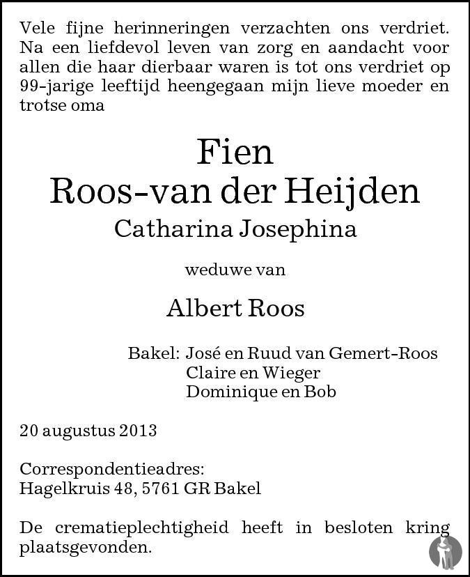 Catharina Josephina (Fien) Roos - van der Heijden 20-08-2013 ...