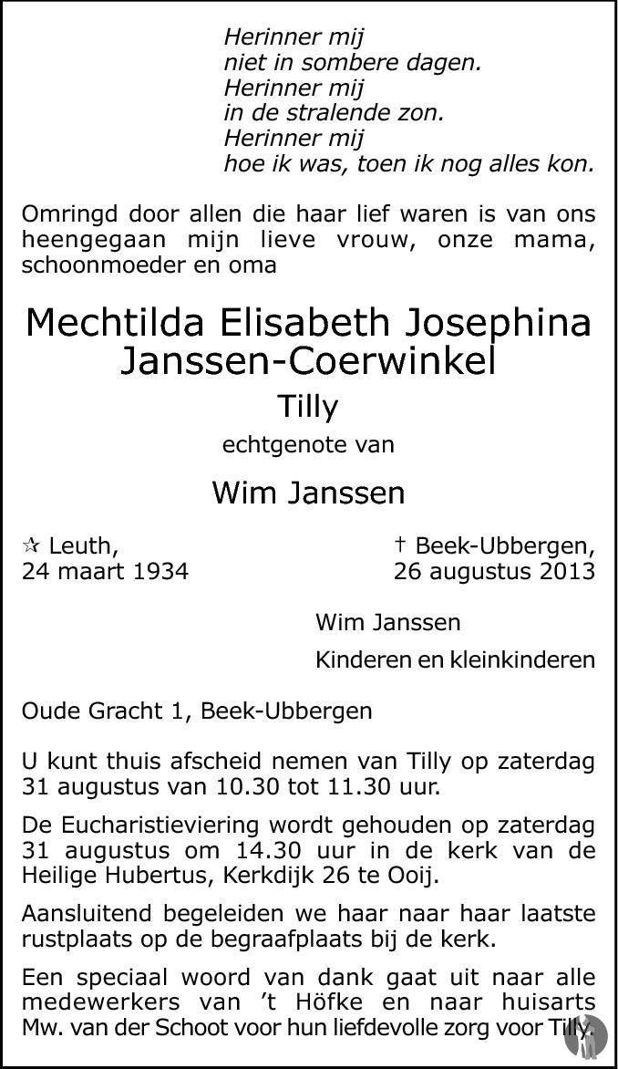 Mechtilda Elisabeth Josephina (Tilly) Janssen - Coerwinkel 26-08-2013 ...
