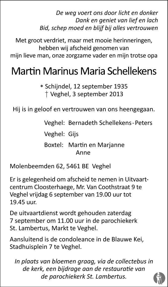Martin Marinus Maria Schellekens 03-09-2013 overlijdensbericht en ...