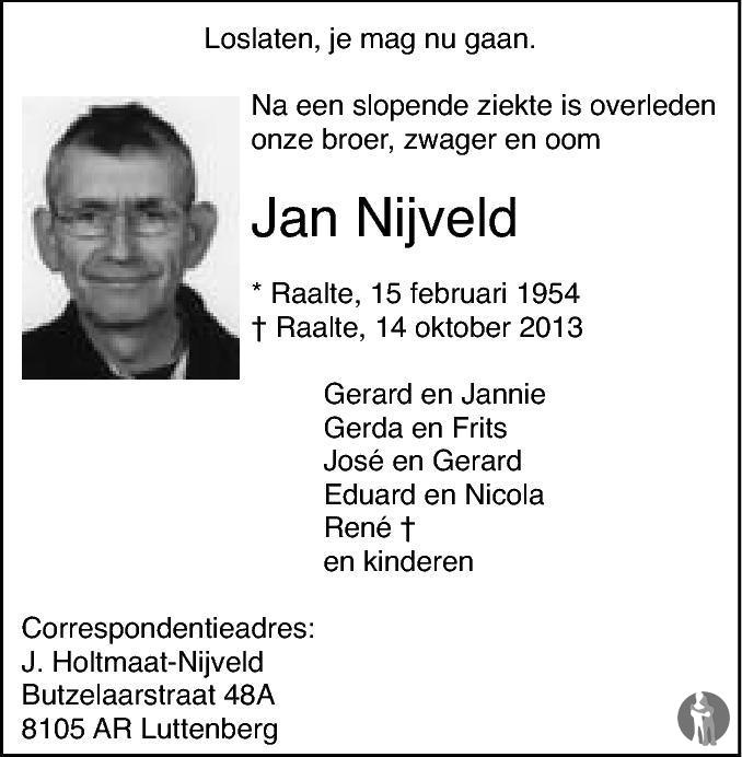 Jan (Jan Patat) Nijveld 14-10-2013 overlijdensbericht en condoleances ...