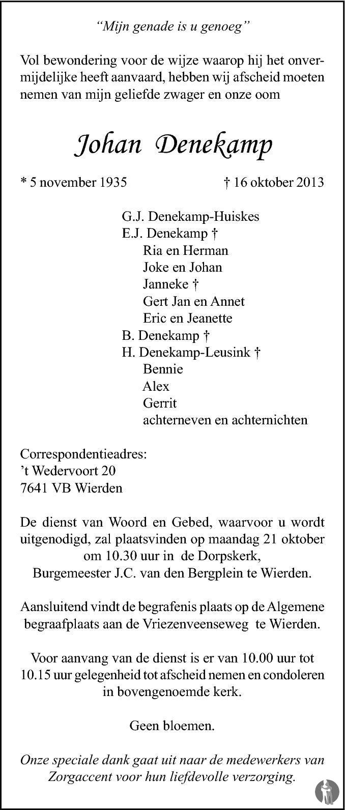 Johan Denekamp 16-10-2013 overlijdensbericht en condoleances ...