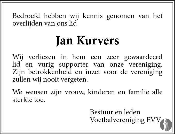 Jan Kurvers 17-10-2013 overlijdensbericht en condoleances - Mensenlinq.nl