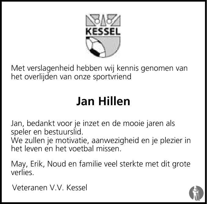 Jan Hillen 23-10-2013 overlijdensbericht en condoleances - Mensenlinq.nl