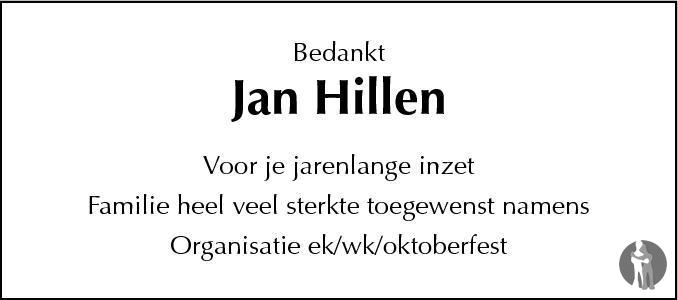 Jan Hillen 23-10-2013 overlijdensbericht en condoleances - Mensenlinq.nl