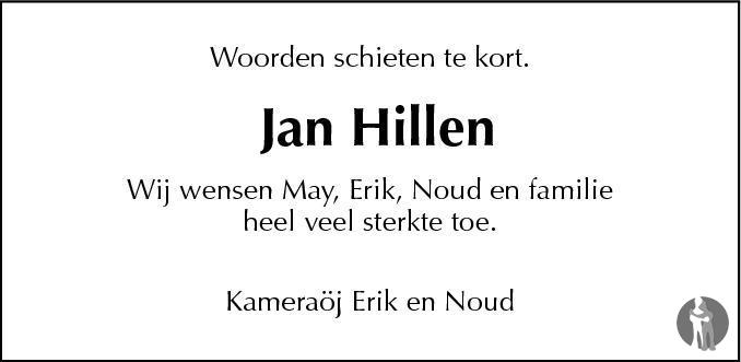 Jan Hillen 23-10-2013 overlijdensbericht en condoleances - Mensenlinq.nl
