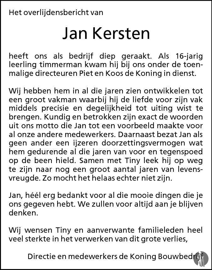 Jan Kersten 14-11-2013 overlijdensbericht en condoleances - Mensenlinq.nl