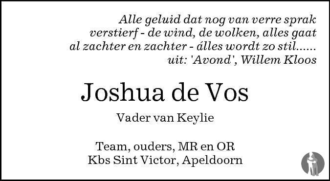 Joshua de Vos 08-01-2014 overlijdensbericht en condoleances - Mensenlinq.nl