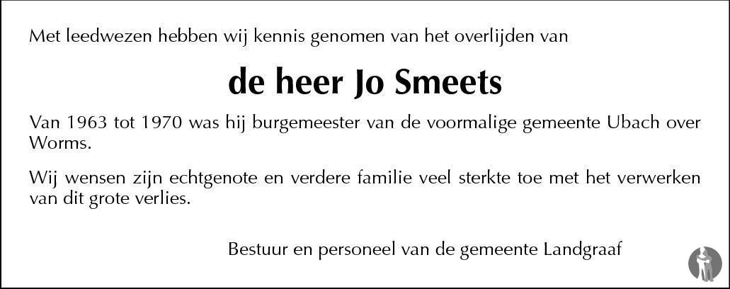 mr. Jozef Gerard (Jo) Smeets 07-01-2014 overlijdensbericht en ...