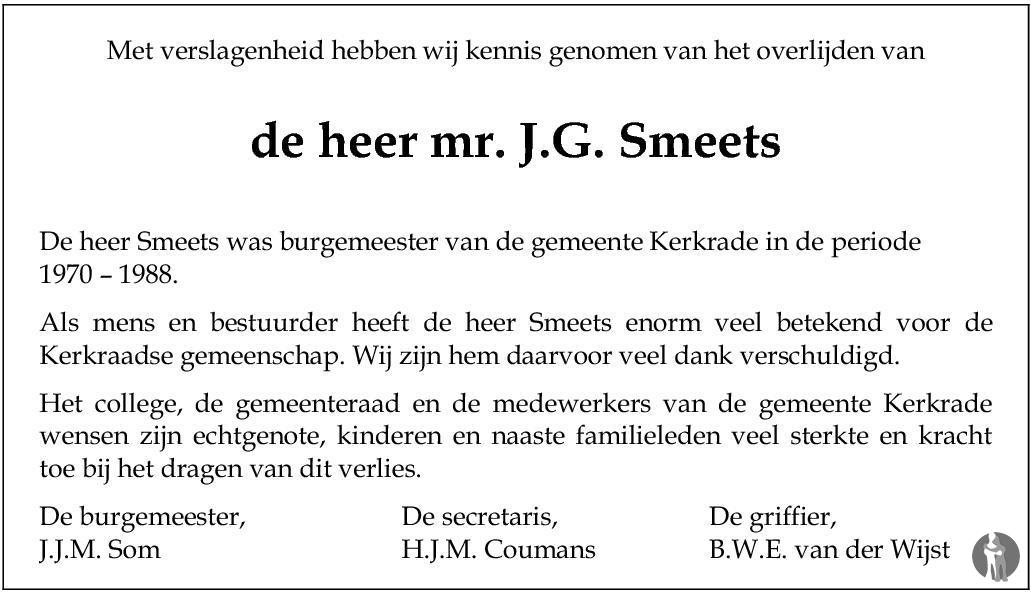 mr. Jozef Gerard (Jo) Smeets 07-01-2014 overlijdensbericht en ...