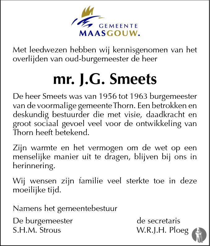 mr. Jozef Gerard (Jo) Smeets 07-01-2014 overlijdensbericht en ...