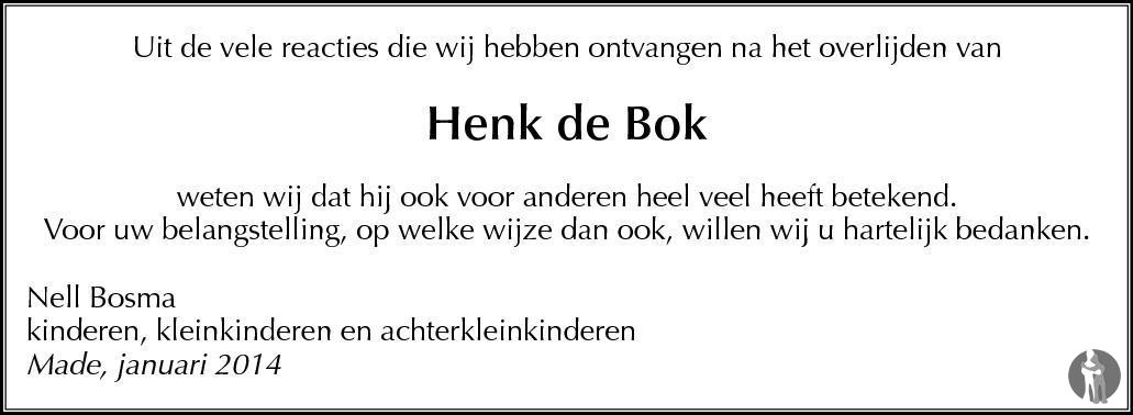 Henk de Bok 04-12-2013 overlijdensbericht en condoleances - Mensenlinq.nl