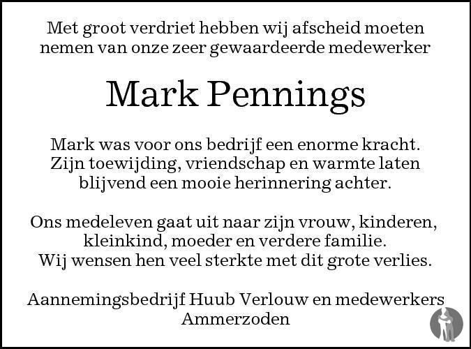 Martinus Henricus Petrus (Mark) Pennings 28-01-2014 overlijdensbericht ...