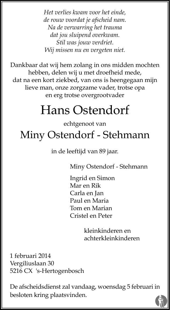 Hans Ostendorf 01-02-2014 overlijdensbericht en condoleances ...