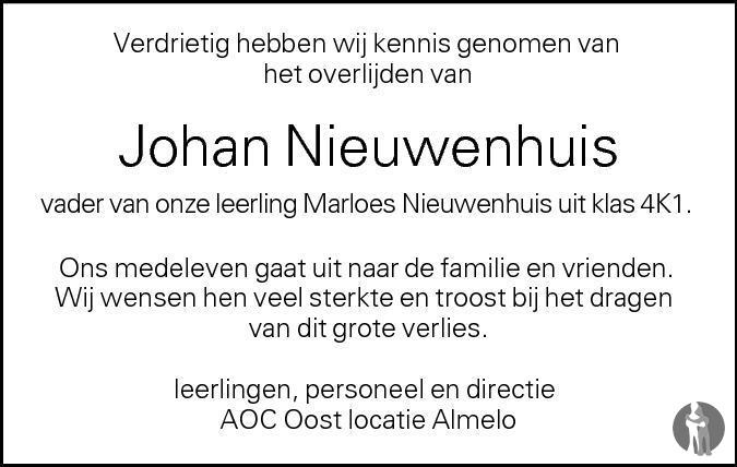 Johan Nieuwenhuis 13 02 2014 Overlijdensbericht En Condoleances Mensenlinqnl 