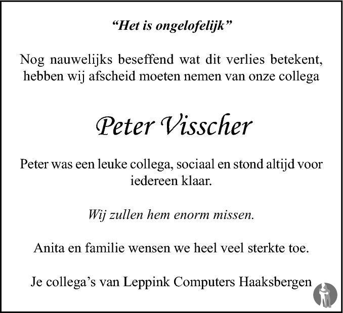 Peter Visscher 04-03-2014 overlijdensbericht en condoleances ...