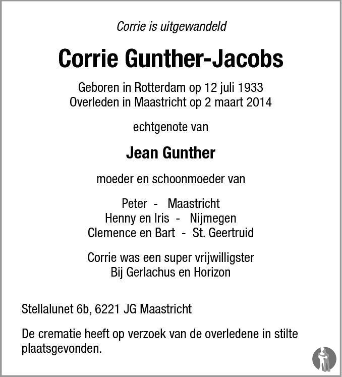 Corrie Gunther - Jacobs 02-03-2014 overlijdensbericht en condoleances ...
