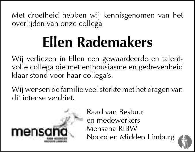 Ellen Rademakers 07-04-2014 overlijdensbericht en condoleances ...