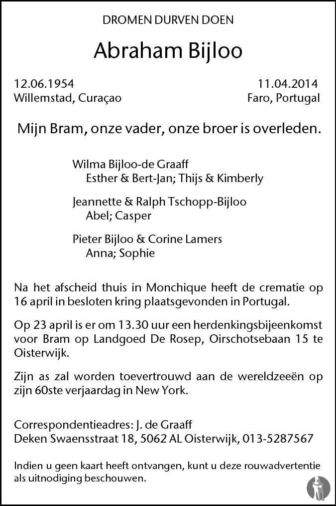 Abraham Bijloo 11-04-2014 overlijdensbericht en condoleances ...