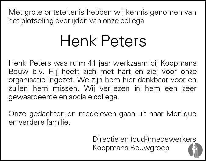 Henk K.J. Peters 22-04-2014 overlijdensbericht en condoleances ...