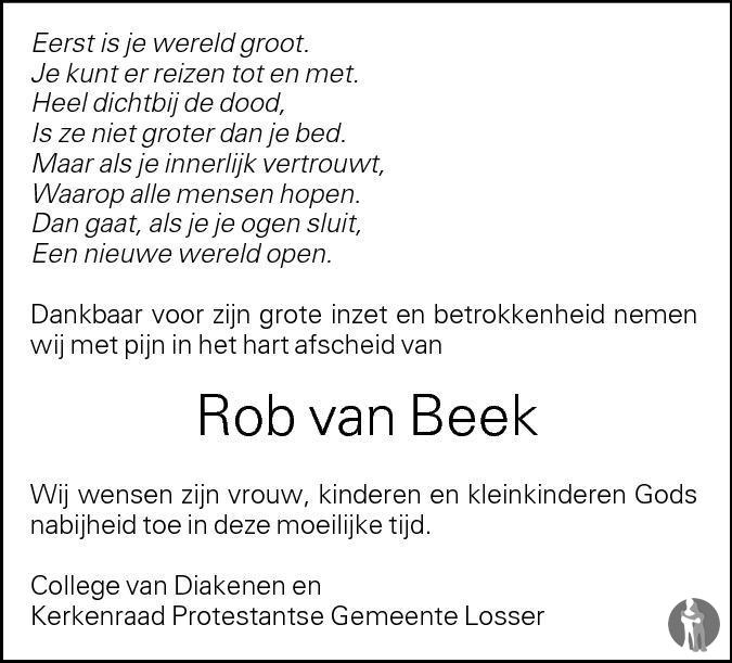 Rob van Beek 15-05-2014 overlijdensbericht en condoleances - Mensenlinq.nl