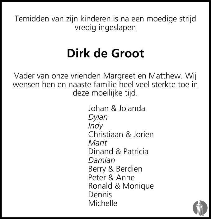 Dirk de Groot 23-05-2014 overlijdensbericht en condoleances - Mensenlinq.nl
