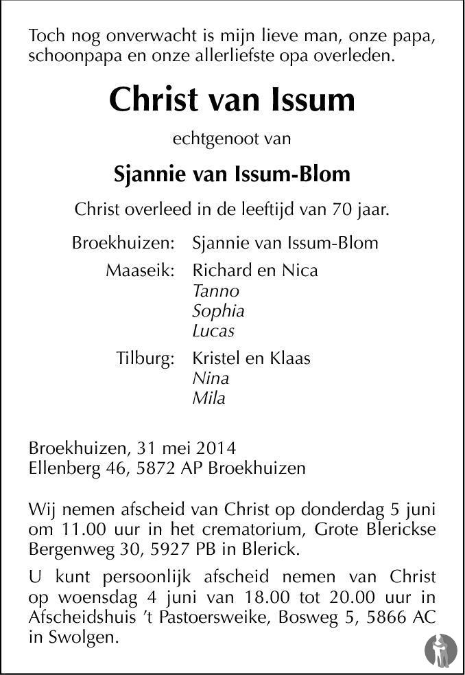 Christ van Issum 31-05-2014 overlijdensbericht en condoleances ...
