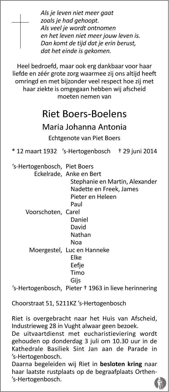 Maria Johanna Antonia (Riet) Boers - Boelens 29-06-2014 ...