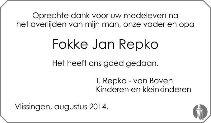 Fokke Jan Repko 23-06-2014 overlijdensbericht en condoleances ...