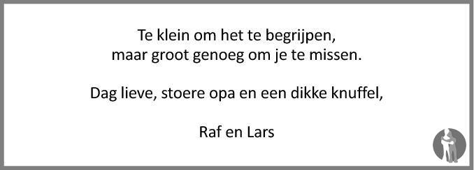 Anthonie Gerrit (Tonny) van Hal 21-08-2014 overlijdensbericht en ...