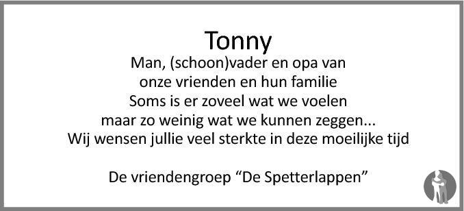 Anthonie Gerrit (Tonny) van Hal 21-08-2014 overlijdensbericht en ...