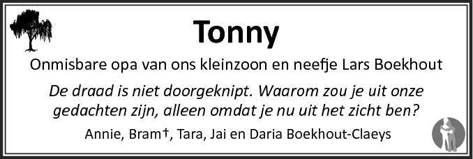 Anthonie Gerrit (Tonny) van Hal 21-08-2014 overlijdensbericht en ...