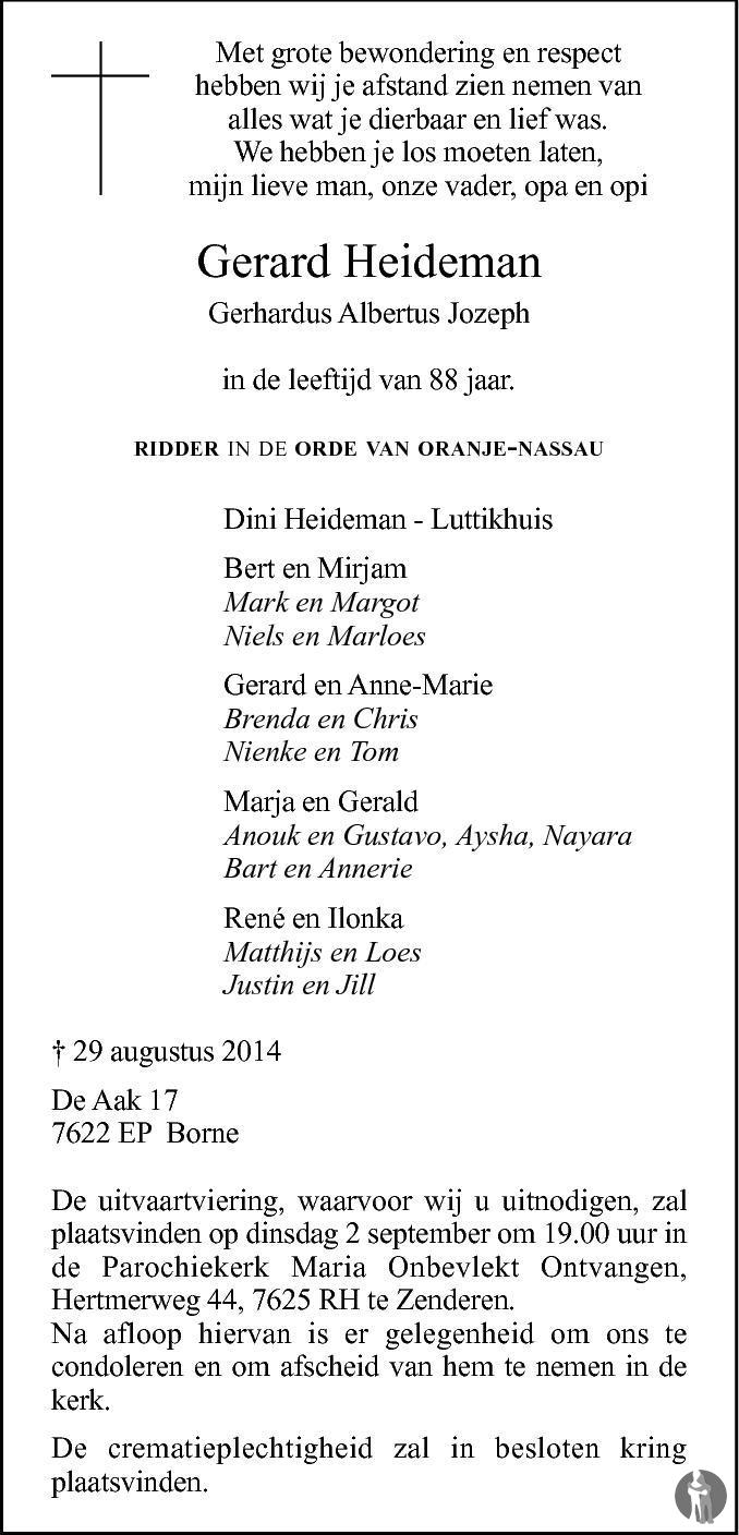 Gerhardus Albertus Jozeph (Gerard) Heideman 29-08-2014 ...
