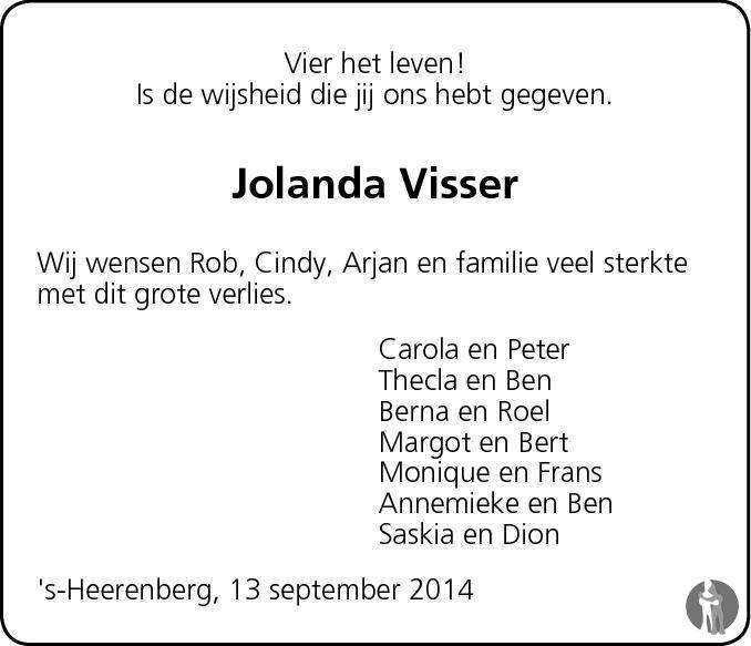 Jolanda Visser 09-09-2014 overlijdensbericht en condoleances ...