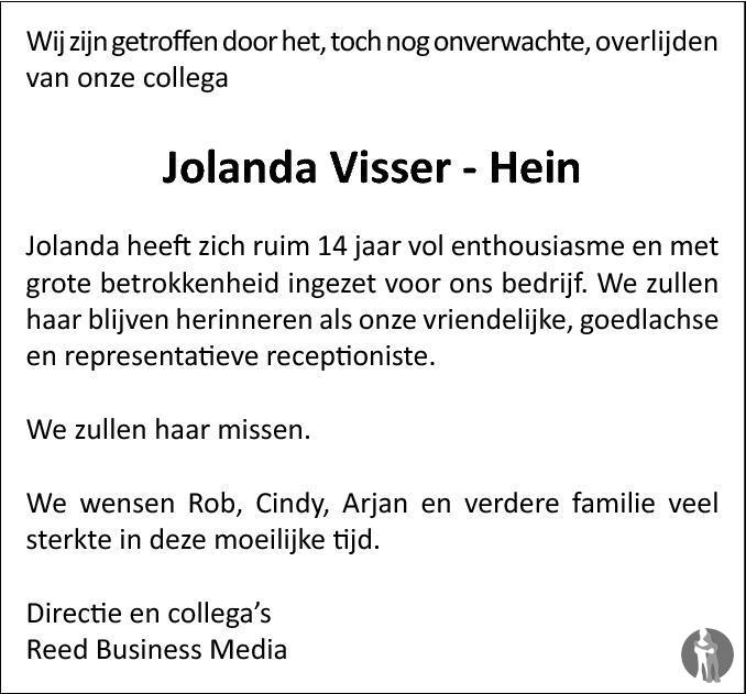 Jolanda Visser 09-09-2014 overlijdensbericht en condoleances ...