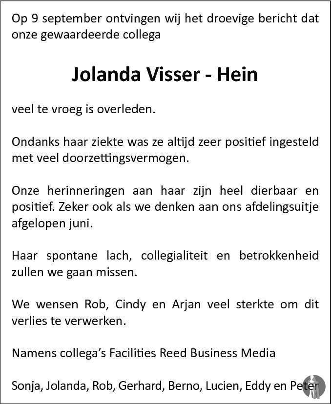 Jolanda Visser 09-09-2014 overlijdensbericht en condoleances ...