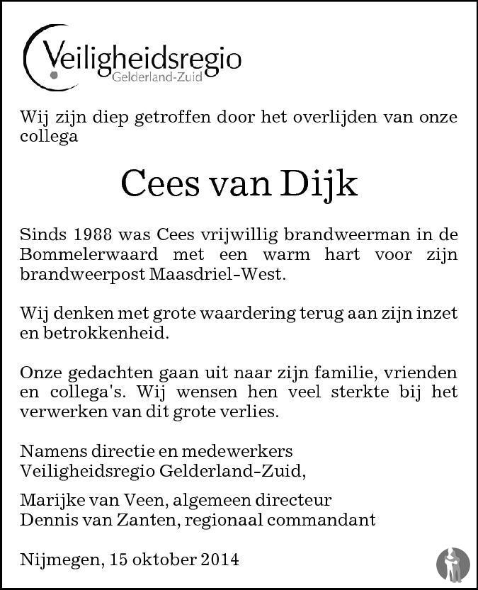 Cornelis Hendrikus Antonius (Cees) van Dijk 14-10-2014 ...