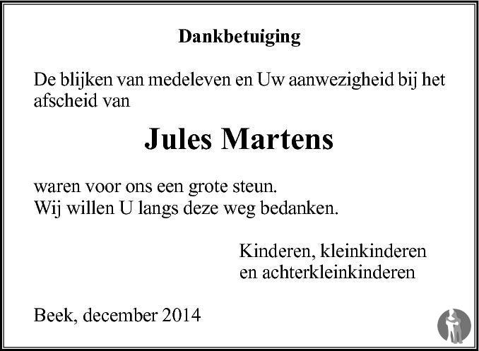 Jules Martens 12-10-2014 overlijdensbericht en condoleances - Mensenlinq.nl