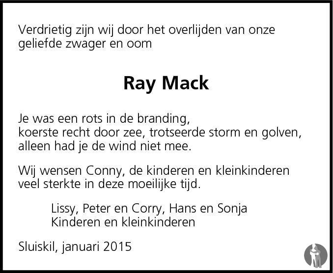 Ray Mack 24-01-2015 overlijdensbericht en condoleances - Mensenlinq.nl