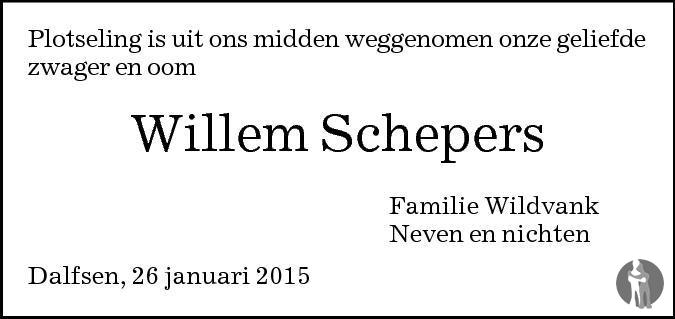 Willem Schepers 26-01-2015 overlijdensbericht en condoleances ...