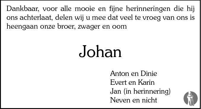 Johan Bouwmeester 13-03-2015 overlijdensbericht en condoleances ...