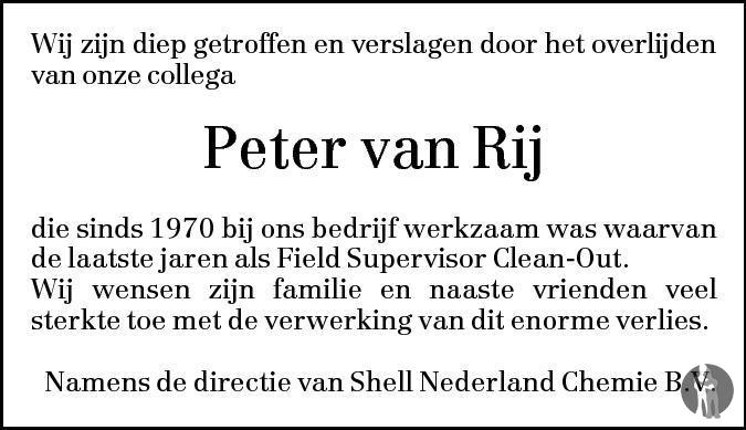 Jan Peter (Peet) van Rij 12-03-2015 overlijdensbericht en condoleances ...