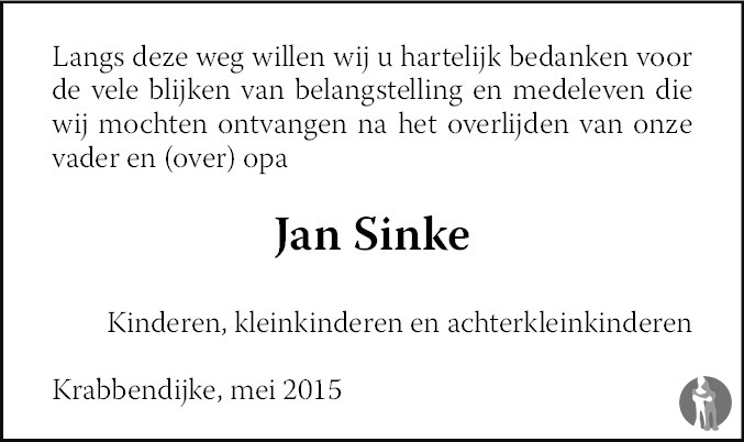 Jan Sinke 03-04-2015 overlijdensbericht en condoleances - Mensenlinq.nl