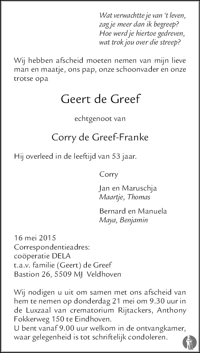 Geert de Greef 16-05-2015 overlijdensbericht en condoleances ...