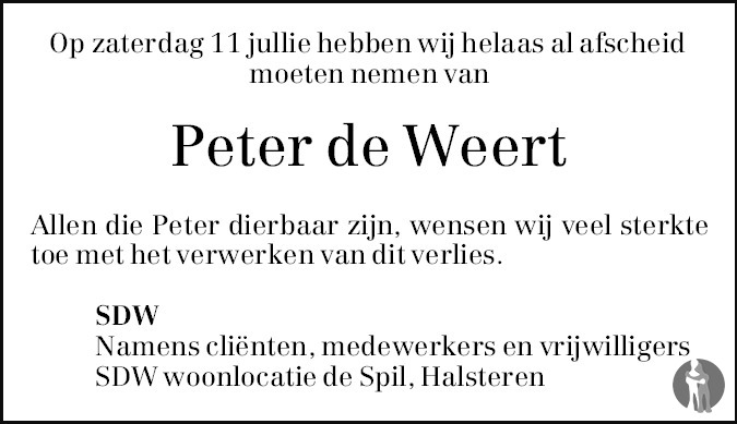 Peter de Weert 11-07-2015 overlijdensbericht en condoleances ...