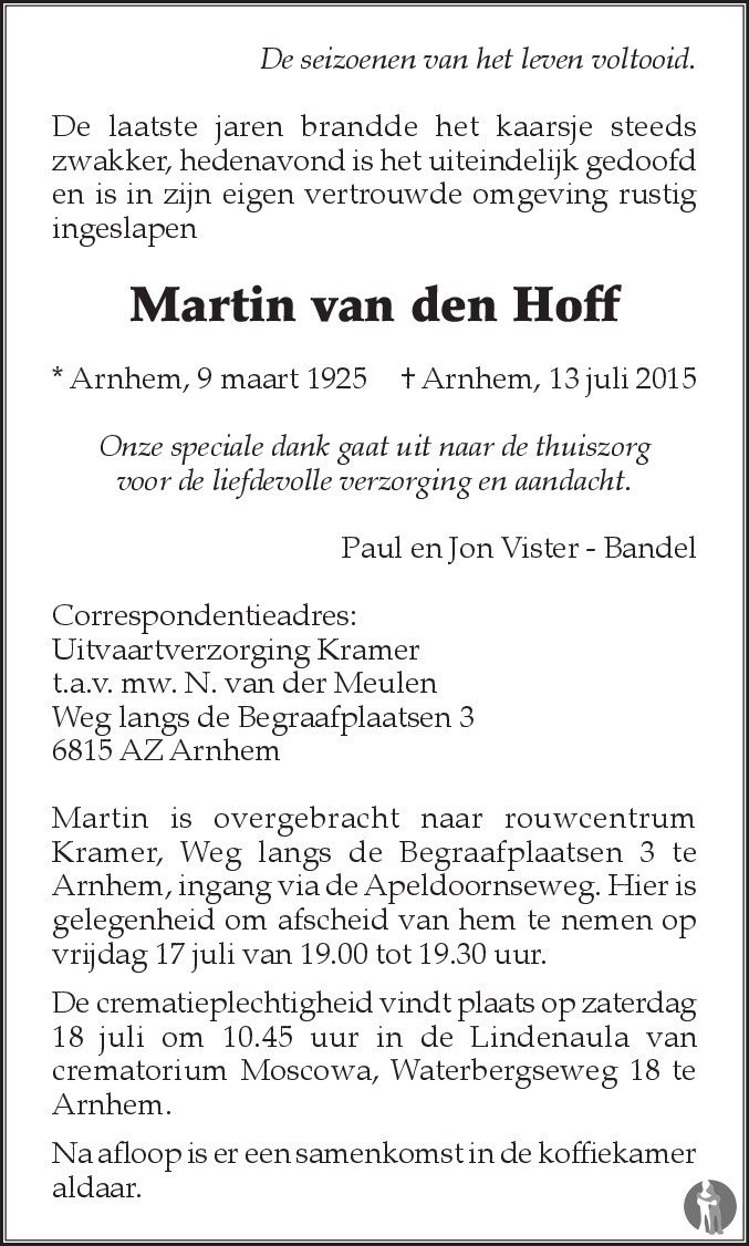 Martin van den Hoff 13-07-2015 overlijdensbericht en condoleances ...